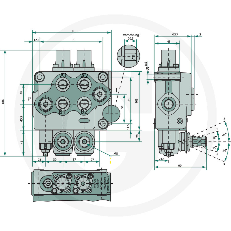 Walvoil Monoblock valve SD5-2-P-18L-AET