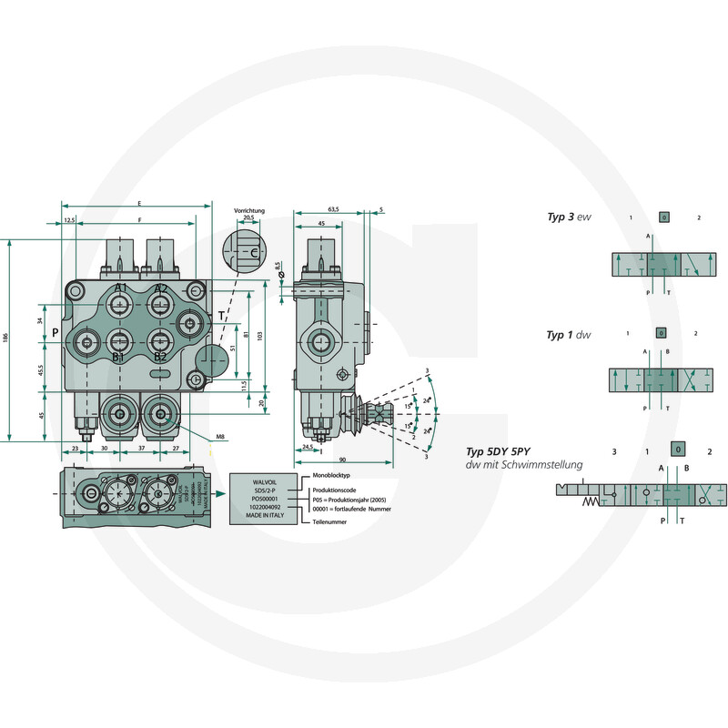 Walvoil Monoblock valve SD5-2-P-18L-AET